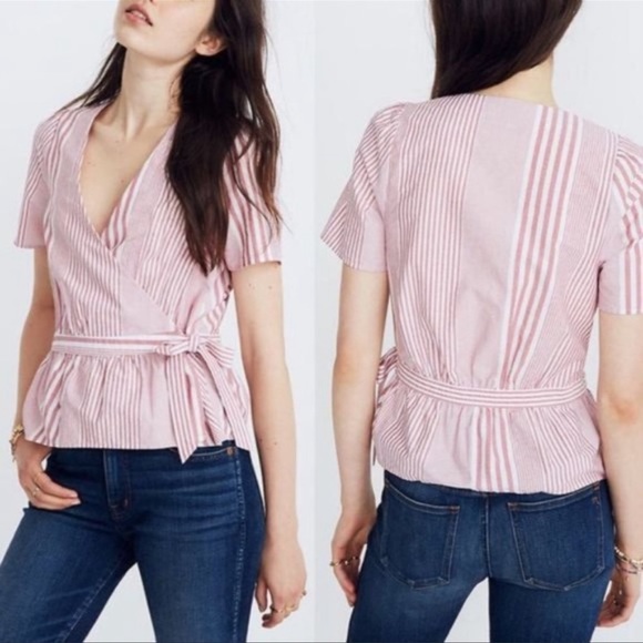 Madewell | Tops | Madewell Rufflehem Wrap Top In Stripe Mix | Poshmark